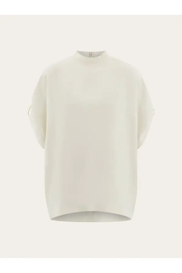 FERRAGAMO Crew Neck T-shirt With Turned Up Sleeve - White