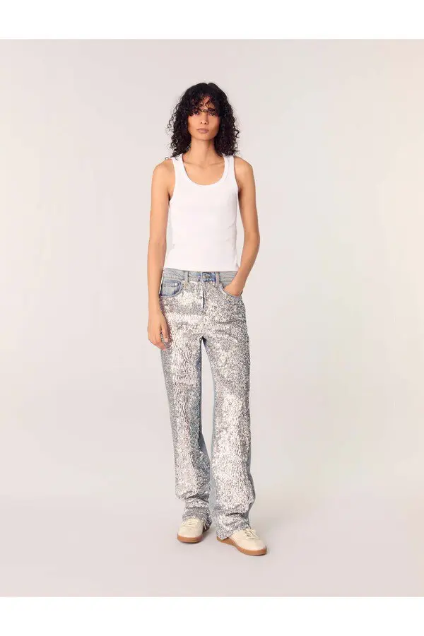 Maje Sequined Straight Leg Jeans - Blue