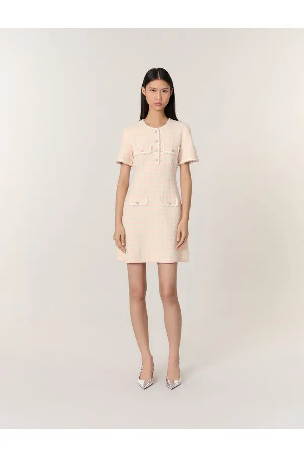 Maje Tweed-effect Knit Mini Dress - Pink