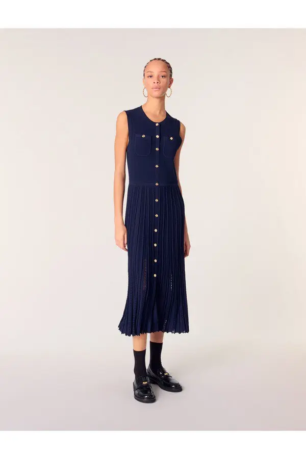 Maje Pleated Knit Maxi Dress - Black