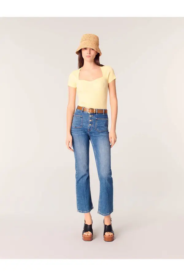 Maje Ribbed Knit Sweetheart Top - Yellow
