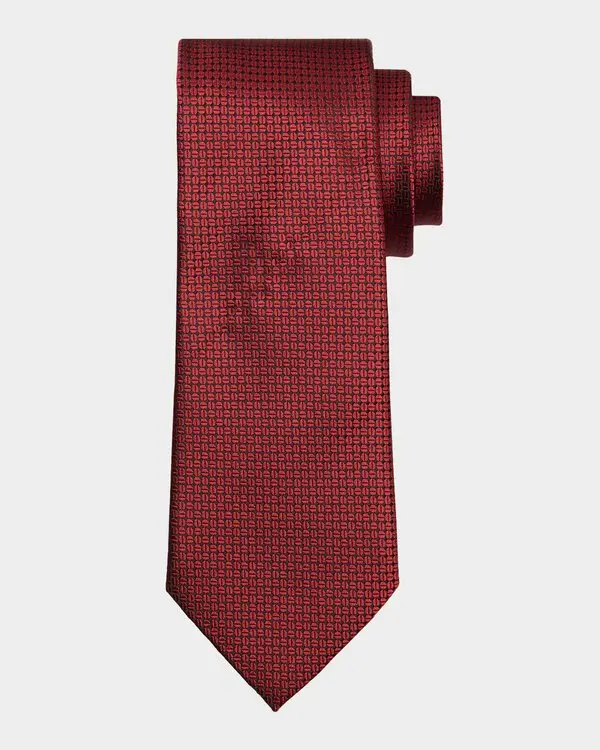Zegna Micro-geometric Silk Tie - Md Red Micro Fan