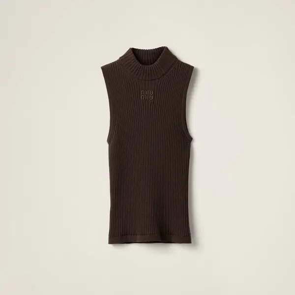 Miu Miu Ribbed Knit Wool Turtleneck Top