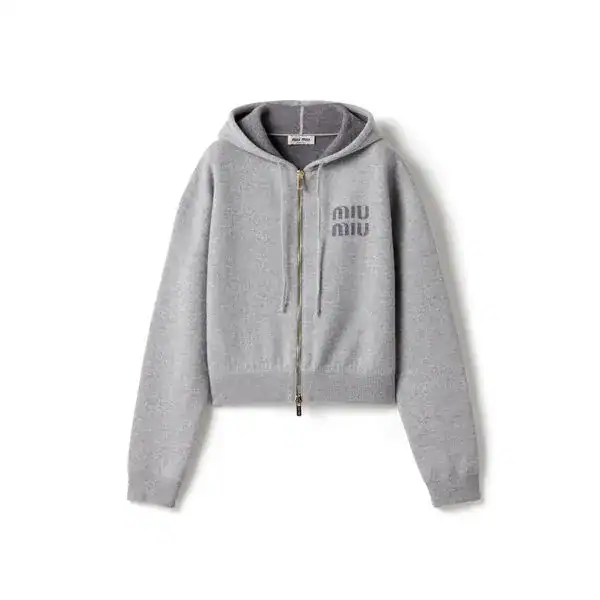 Miu Miu Double Cashmere Zip-up Hoodie Cardigan - Grey | Editorialist