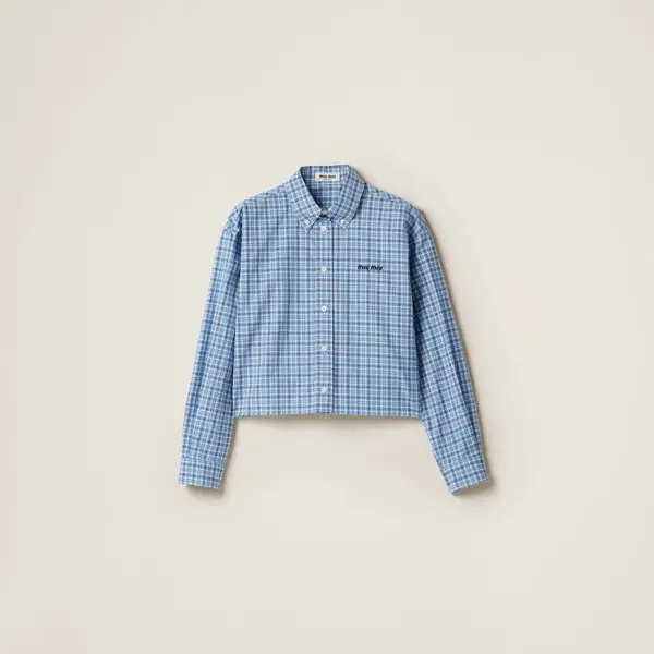 Miu Miu Checked Poplin Shirt - Lightblue / Blue