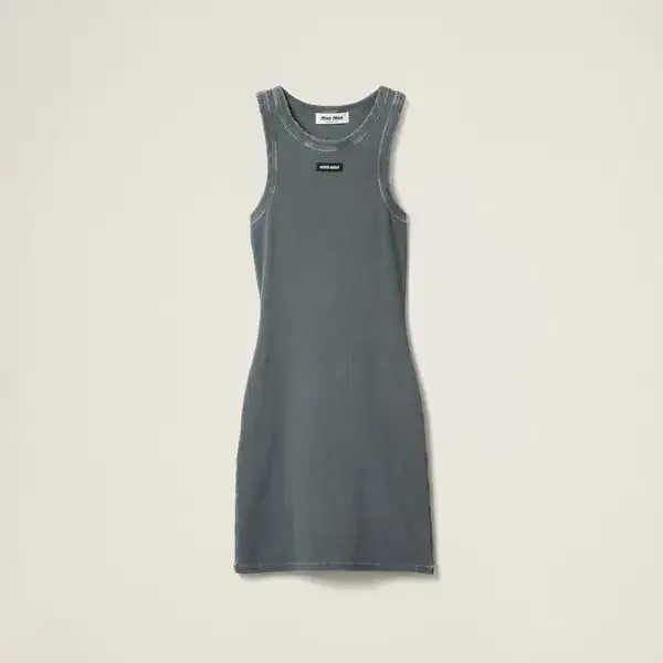 Miu Miu Gart-Dyed Ribbed Knit Jersey Mini-Dress - Grey | Editorialist