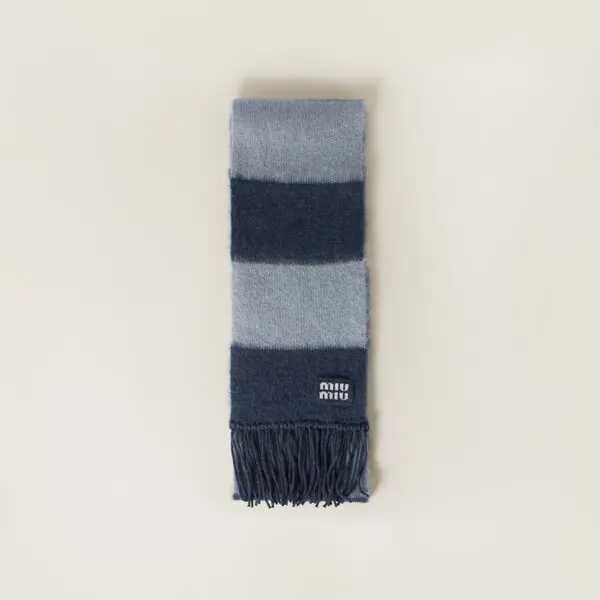 Miu Miu Wool Scarf With Fringes - Blue/sky Blue