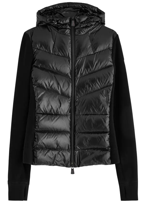 Moncler Logo Quilted Shell And Fleece Cardigan - Black