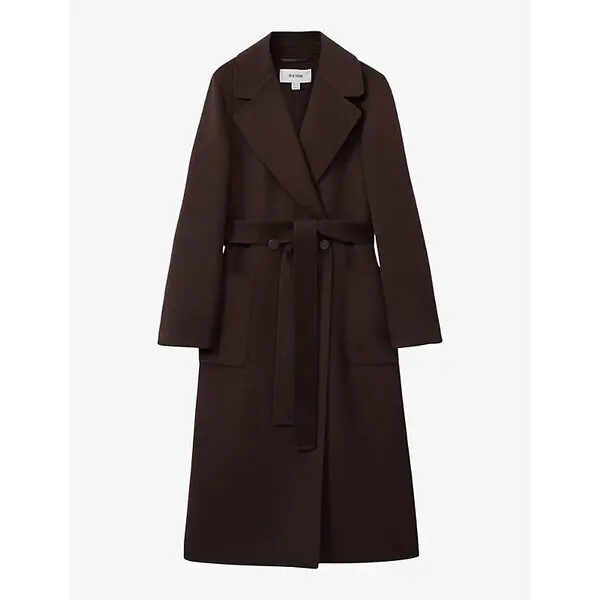REISS Lucia Double-breasted Wool-blend Coat - Chocolate