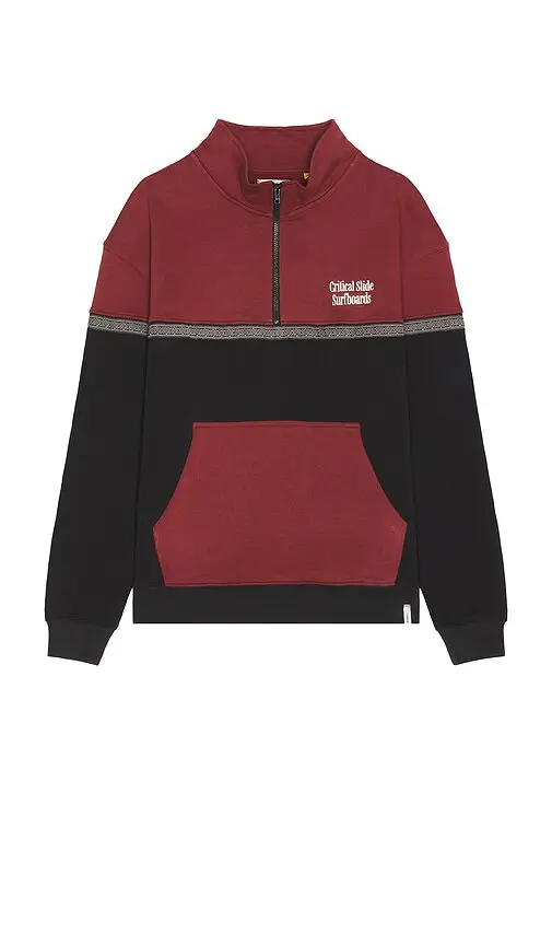 CRITICAL SLIDE Offset Rib Zip Crew In Burgundy,black