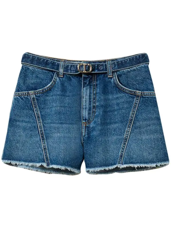 TWINSET Belted Denim Shorts - Blue