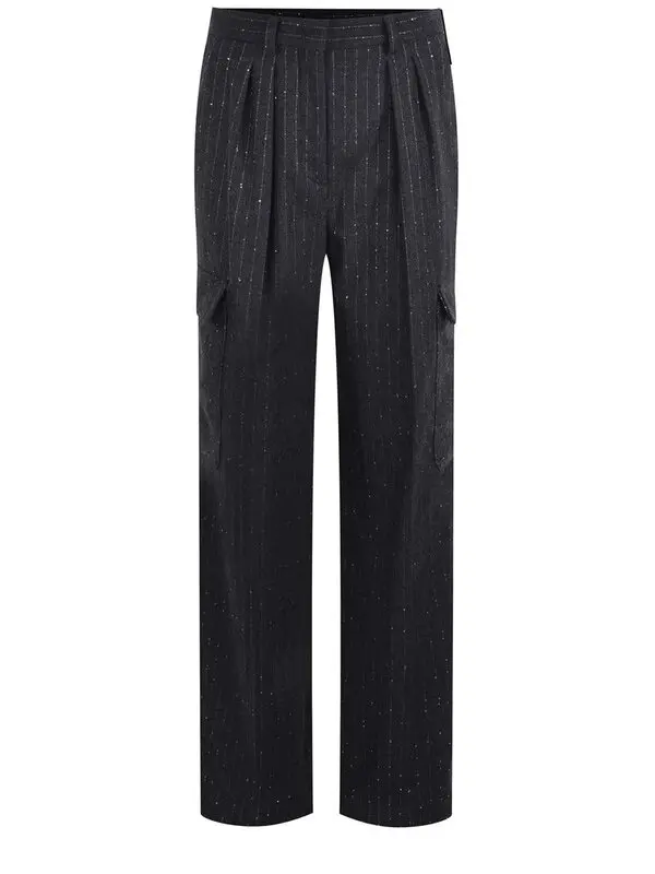 MANUEL RITZ Pinstriped Wool Blend Cargo Trousers