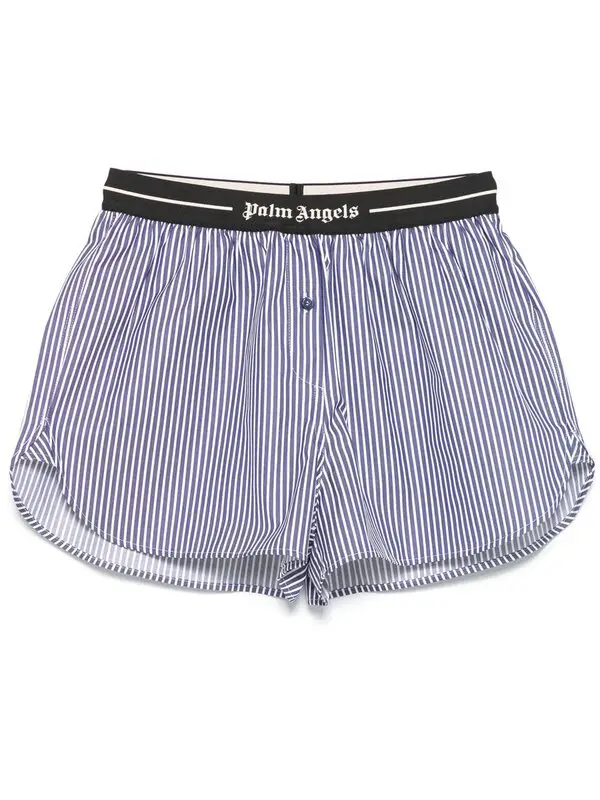 Palm Angels Classic Logo Striped Shorts - Navy Blue - Off White