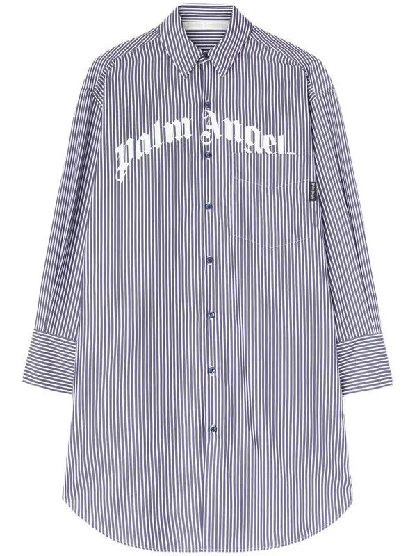 Palm Angels Striped Midi Shirt Dress - Navy Blue - Off White
