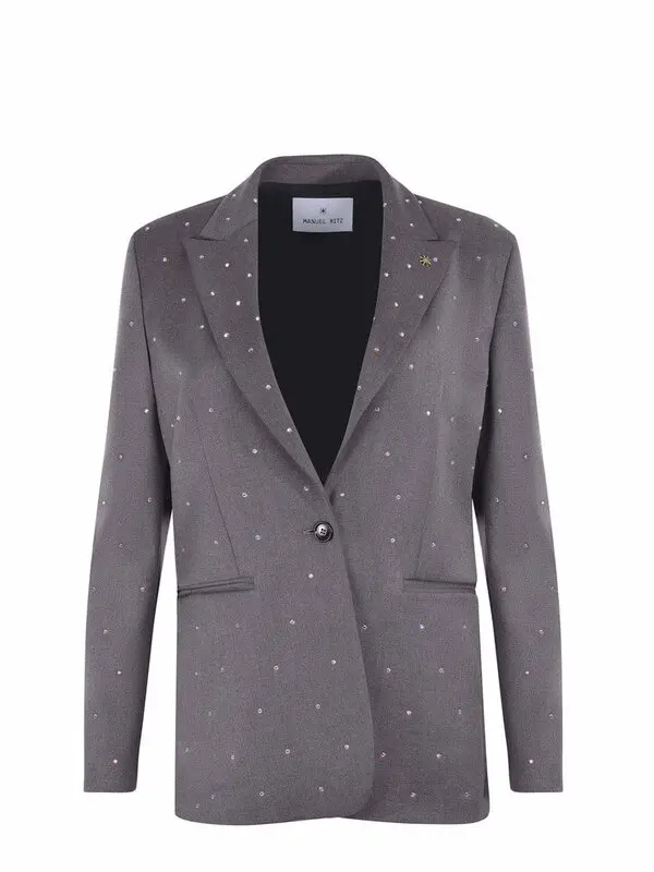 MANUEL RITZ Viscose Blend Rhinestone Jacket - Grey
