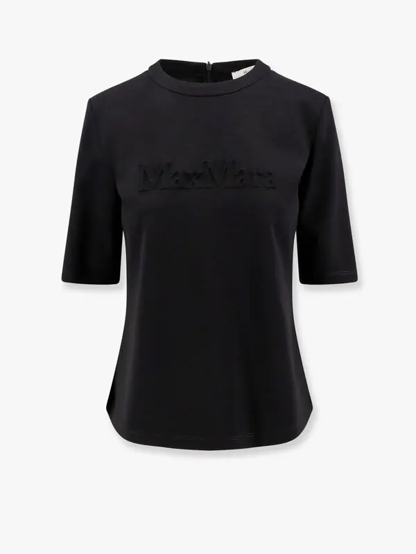 Max Mara Wool T-shirt With Embossed Logo - Black