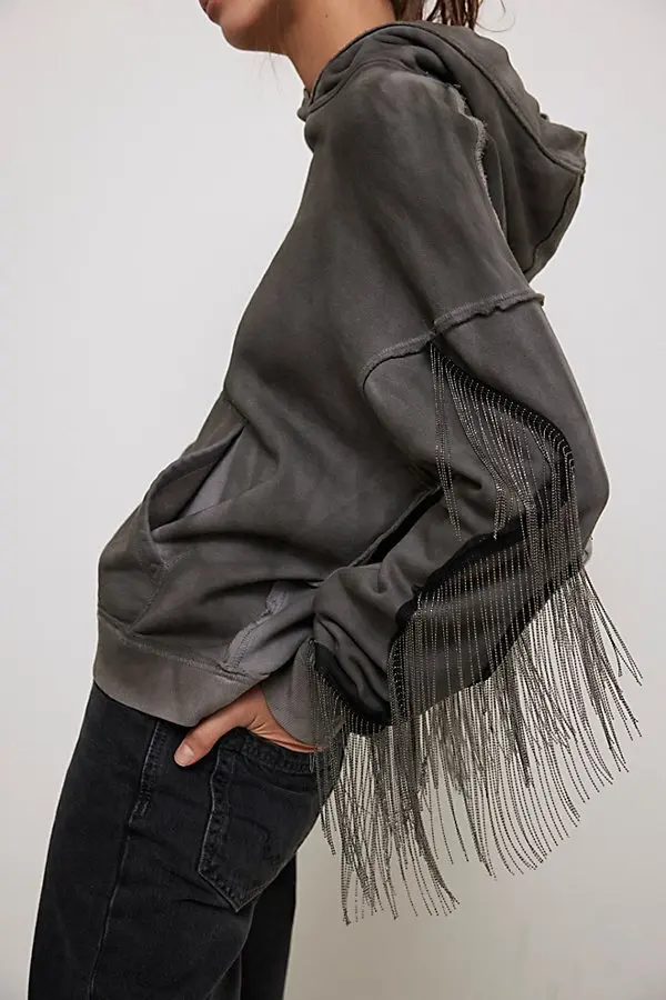 TRICIA FIX Fringe Sleeve Relaxed Fit Hoodie