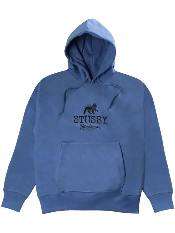StüSsy Logo-Print Hoodie - Blue | Editorialist