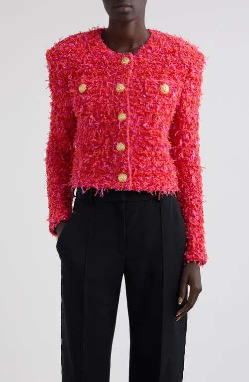 Balmain Sequin Tweed Crop Jacket - Mcw Red/ Pink