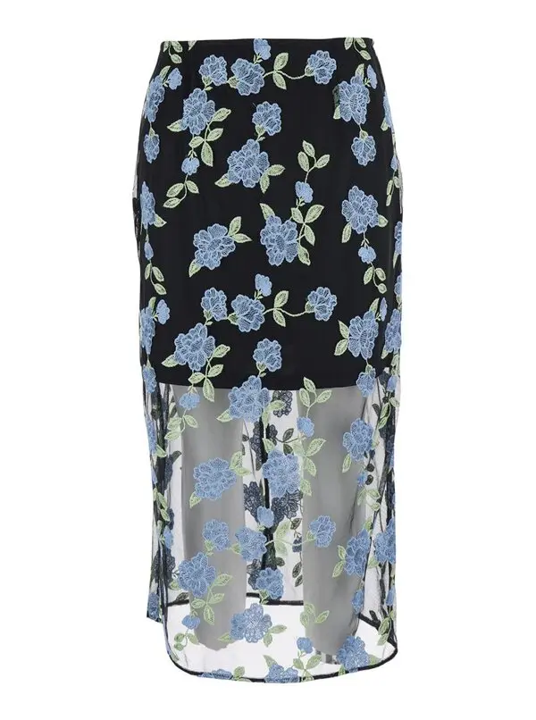 Remain Birger Christensen Pencil Skirt With Mesh Panels And Floral Motif