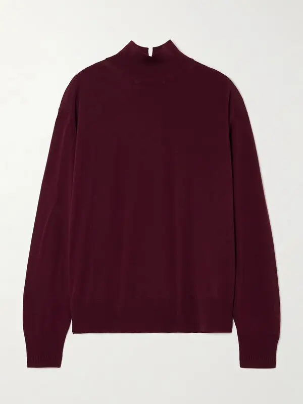 Another Tomorrow Wool Turtleneck Sweater - Burgundy