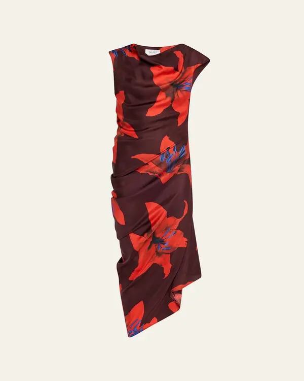 Alexander McQueen Lily-print Draped Midi Dress