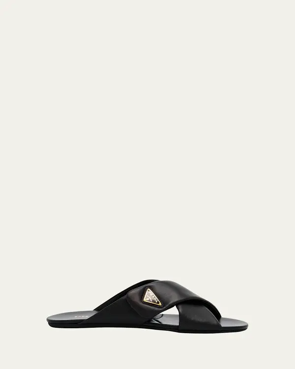Prada Padded Leather Crisscross Sandals - Nero