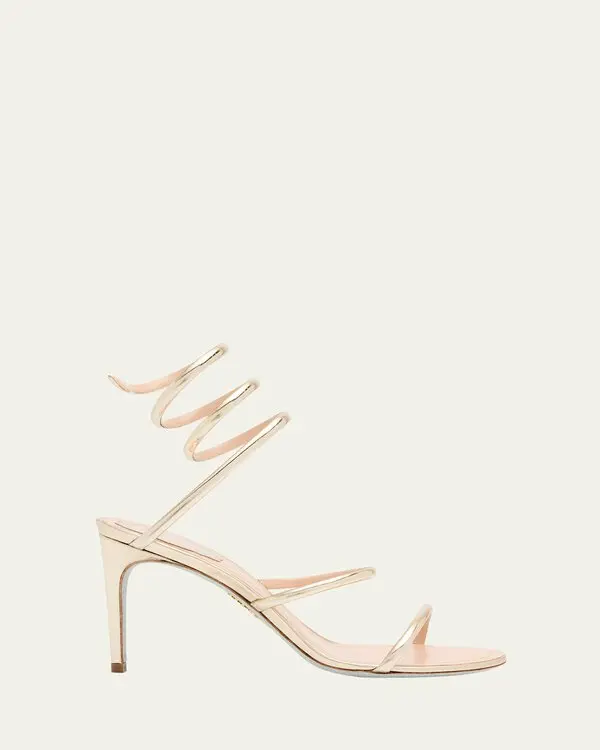 Rene Caovilla Mirror Snake-wrap Stiletto Sandals