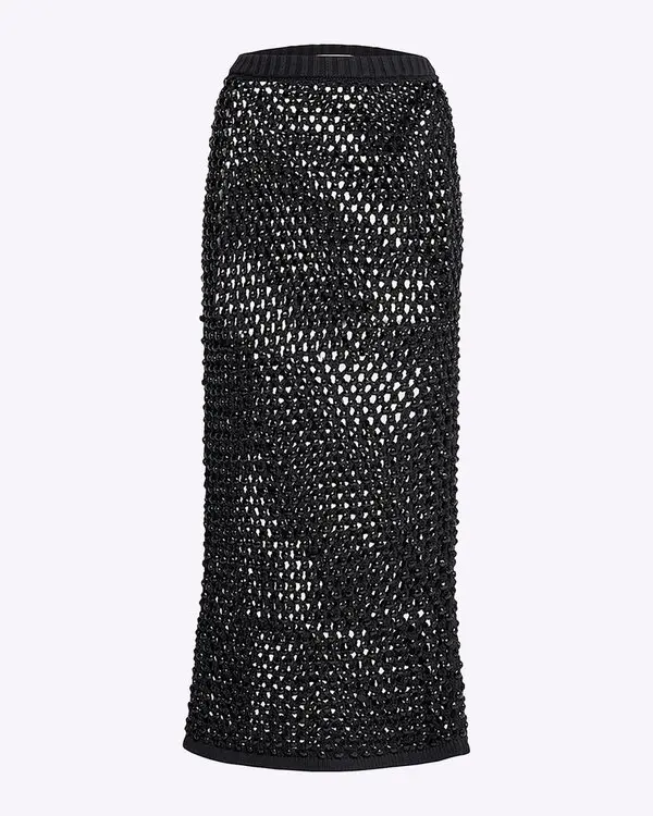 DIOTIMA Crystal-embellished Open-knit Midi Skirt - Black