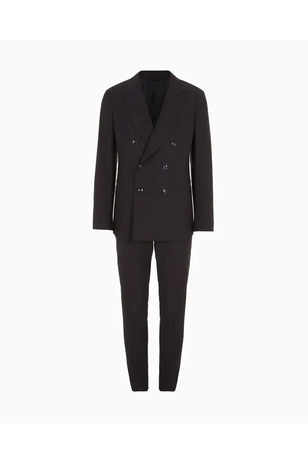 Giorgio Armani Linea Napoli Double-breasted Virgin Wool Twill Suit - Navy