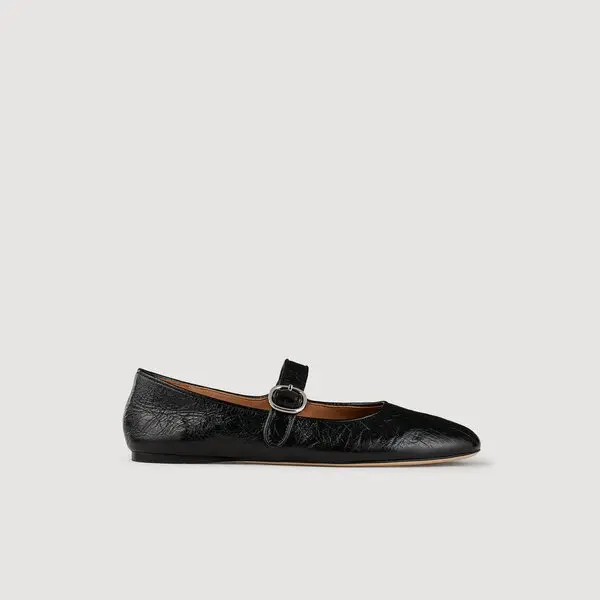 Sandro Shiny Leather Ballet Flats - Black
