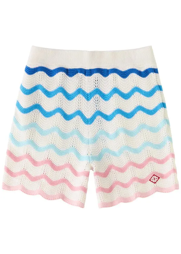 Casablanca Wave-intarsia Cotton Shorts - Multicoloured 1