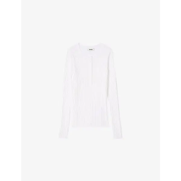 Sandro Long-sleeve Ribbed Cotton-blend Top