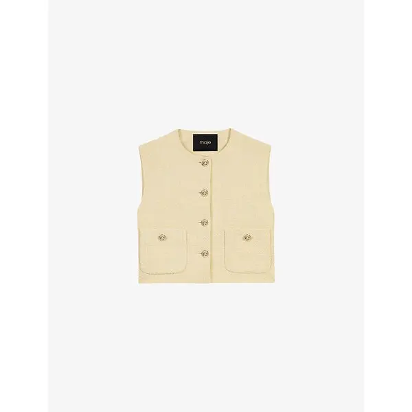 Maje Sleeveless Cropped Tweed Jacket