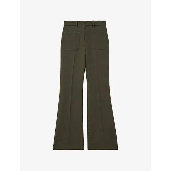 REISS Priya Flared-leg Polyester-blend Trousers - Green