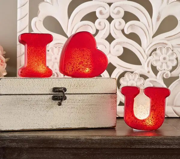 VALERIE PARR HILL 3-piece Illuminated Mercury Glass I Love You Valerie