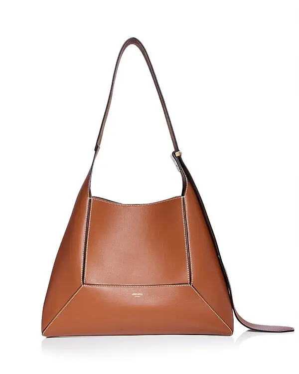 JIMMY CHOO Diamond Hobo Leather Shoulder Bag - Tan/ecru/gold
