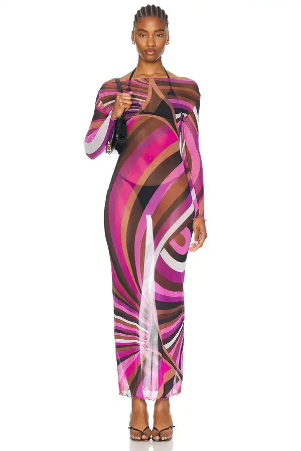 Emilio Pucci Sheer Long Sleeve Dress - Fuxia & Narrone | Editorialist 