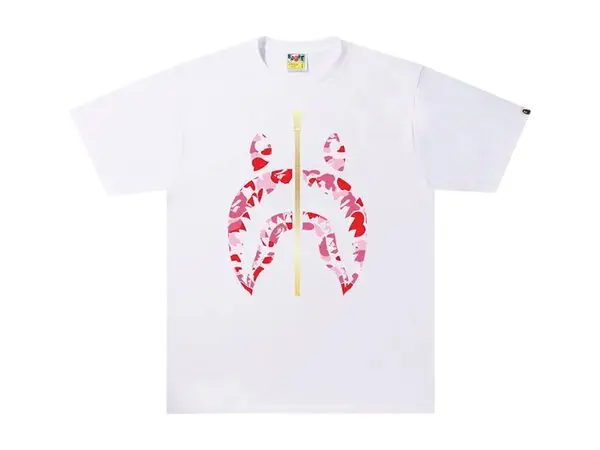 BAPE A Bathing Ape Abc Camo Shark Tee Shirt - White/pink