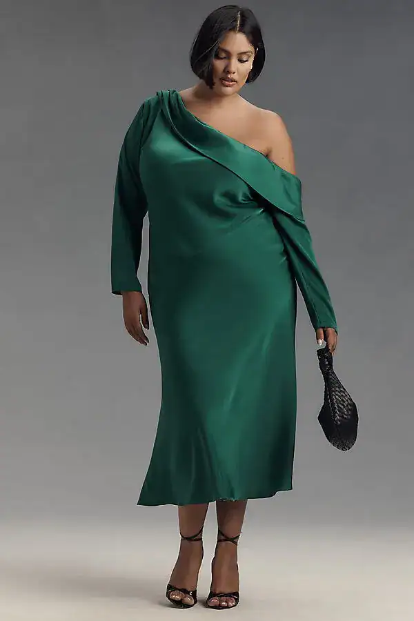 Nia Claire Off-The-Shoulder Slip Midi Dress In Green - 29% Off |  Editorialist