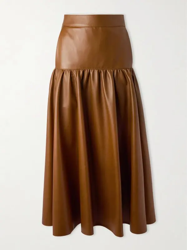 Saint Laurent Tiered Leather Midi Skirt