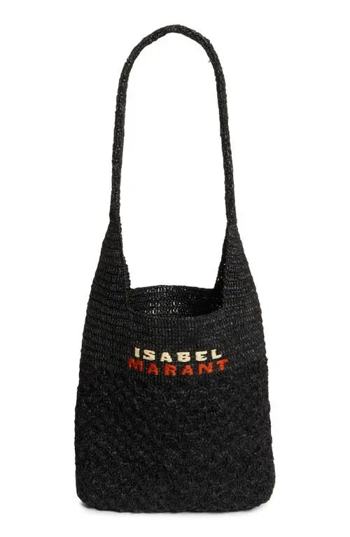 Isabel Marant Small Praia Raffia Tote - Black/ Orange