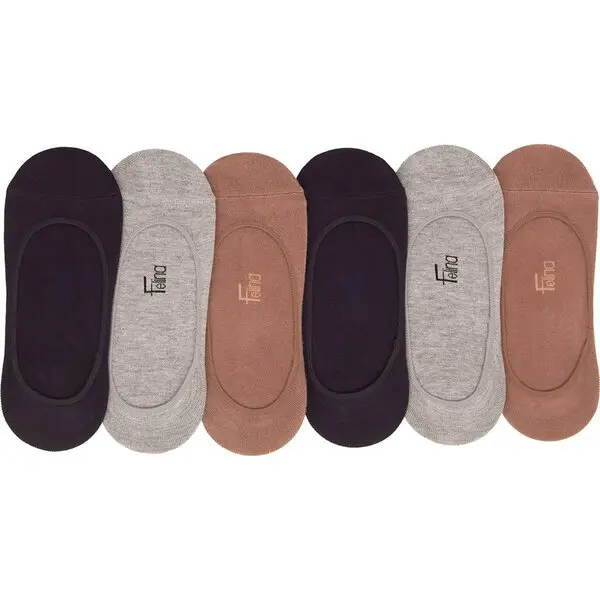 Felina 6-pack Liner Socks - Blue/ Brown/ Grey