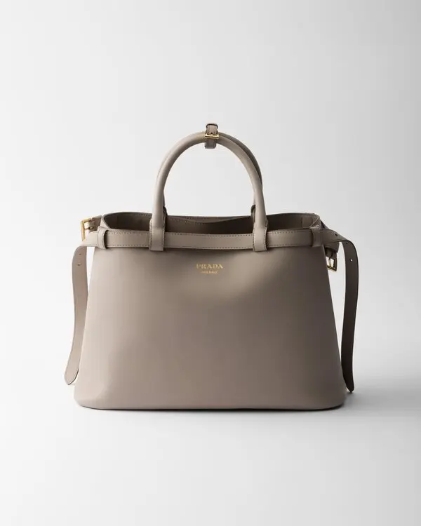 Prada Buckle Medium Leather Handbag - Pumice Stone