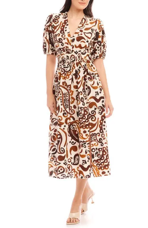 Fifteen Twenty Poppy Mixed Print Cotton Midi Dress