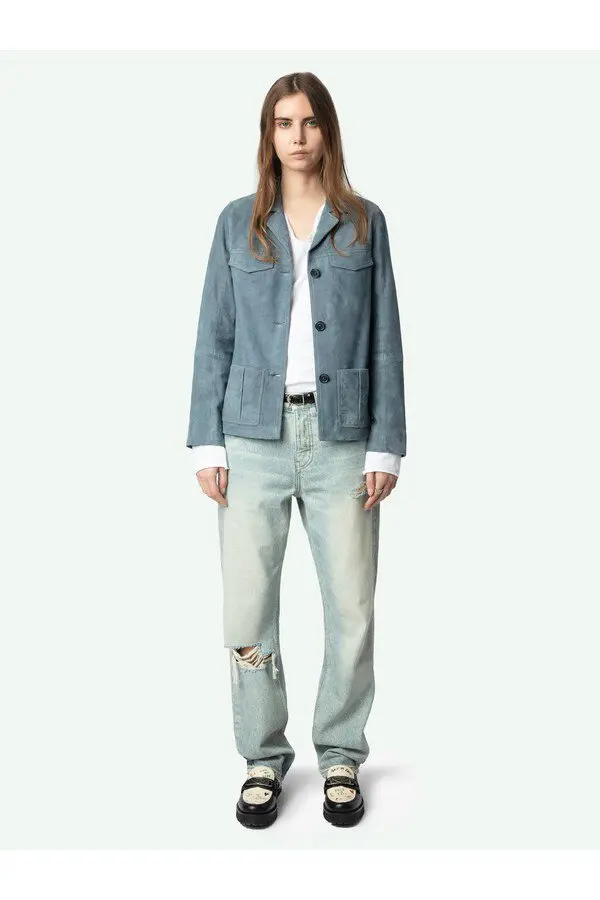 Zadig&Voltaire Laron Suede Leather Jacket - White