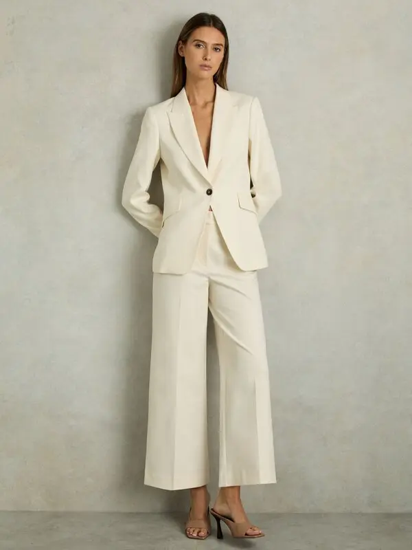 REISS Myrtle Twill Culottes Trousers - Cream