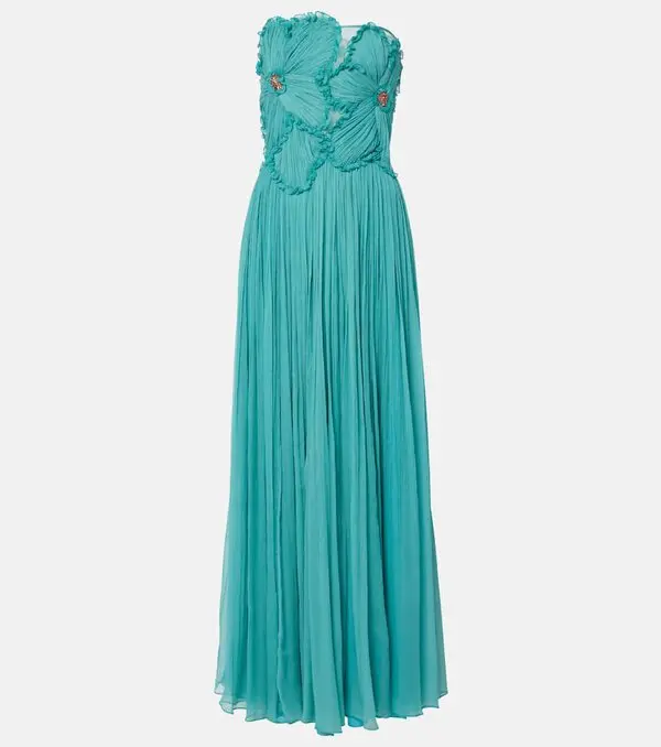 Costarellos Adamaris Embellished Silk-blend Chiffon Gown - Blue