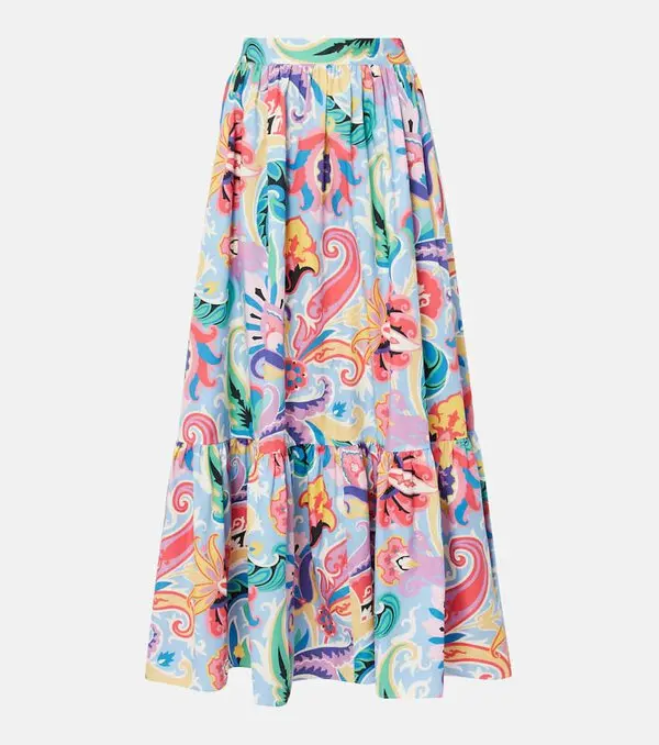 Etro Printed Cotton Maxi Skirt - White