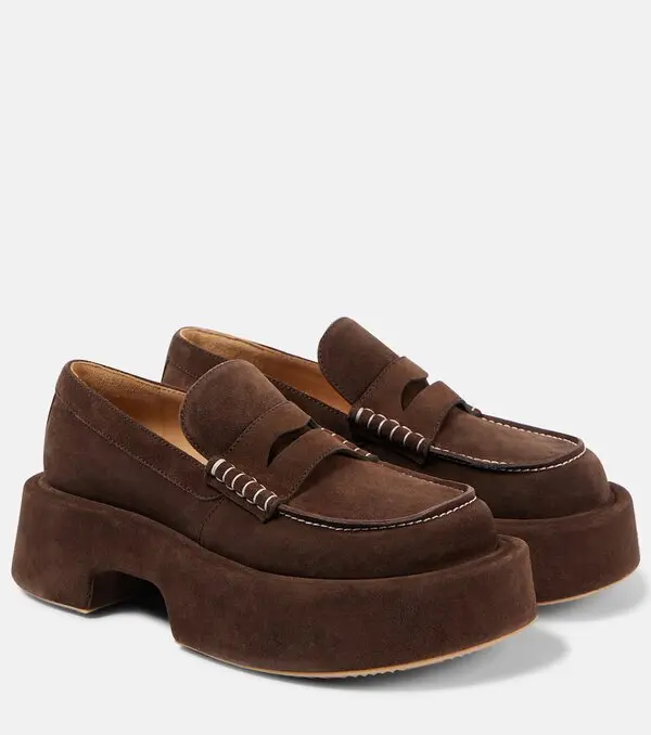 JW Anderson Suede Platform Penny Loafers - Brown